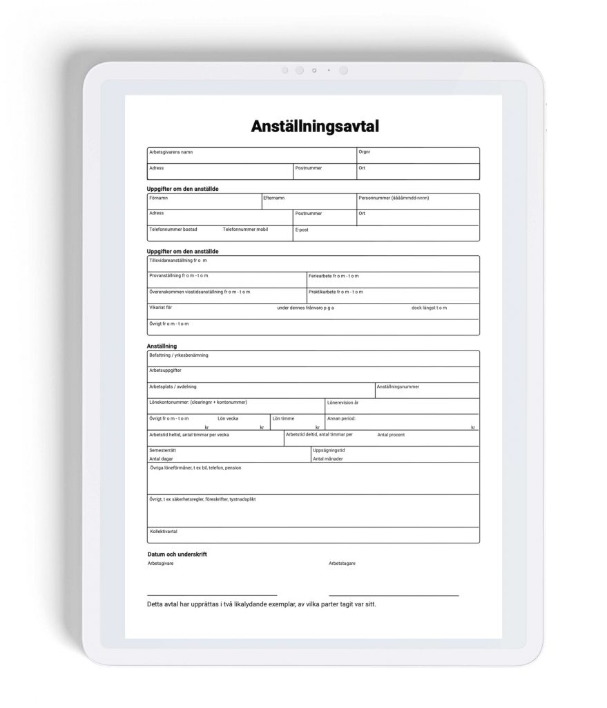 Anställningsavtal - ladda ned gratis mall - PerMånad